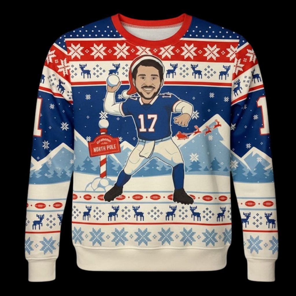 Bills Josh Allen Welcome To The North Pole Ugly Christmas Sweater ...