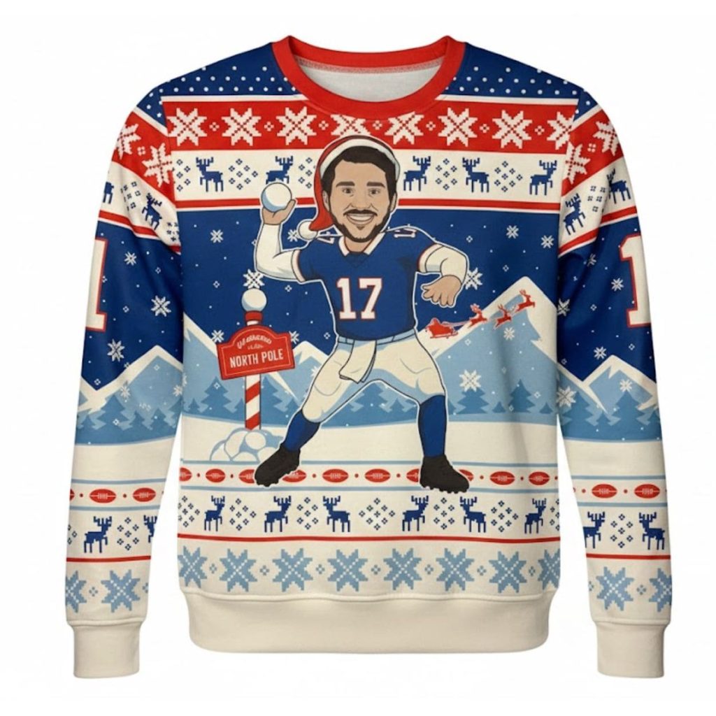 Bills Josh Allen Welcome To The North Pole Ugly Christmas Sweater ...