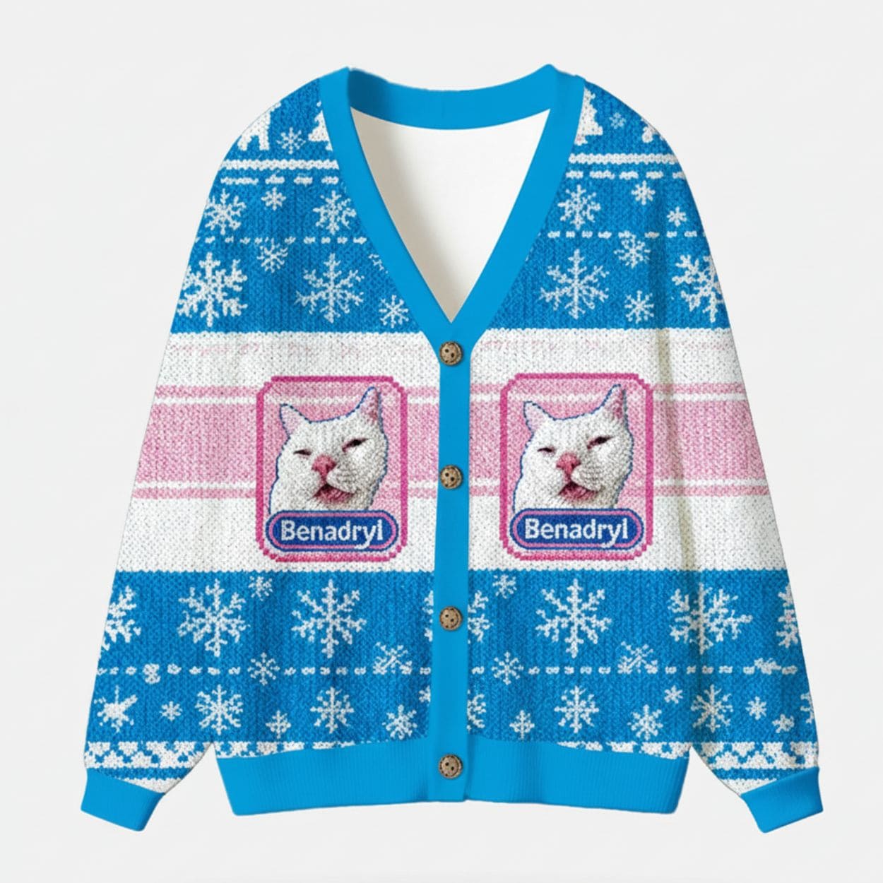 Funny Benadryl Meme Cat Ugly Cardigan Sweater - Icestork