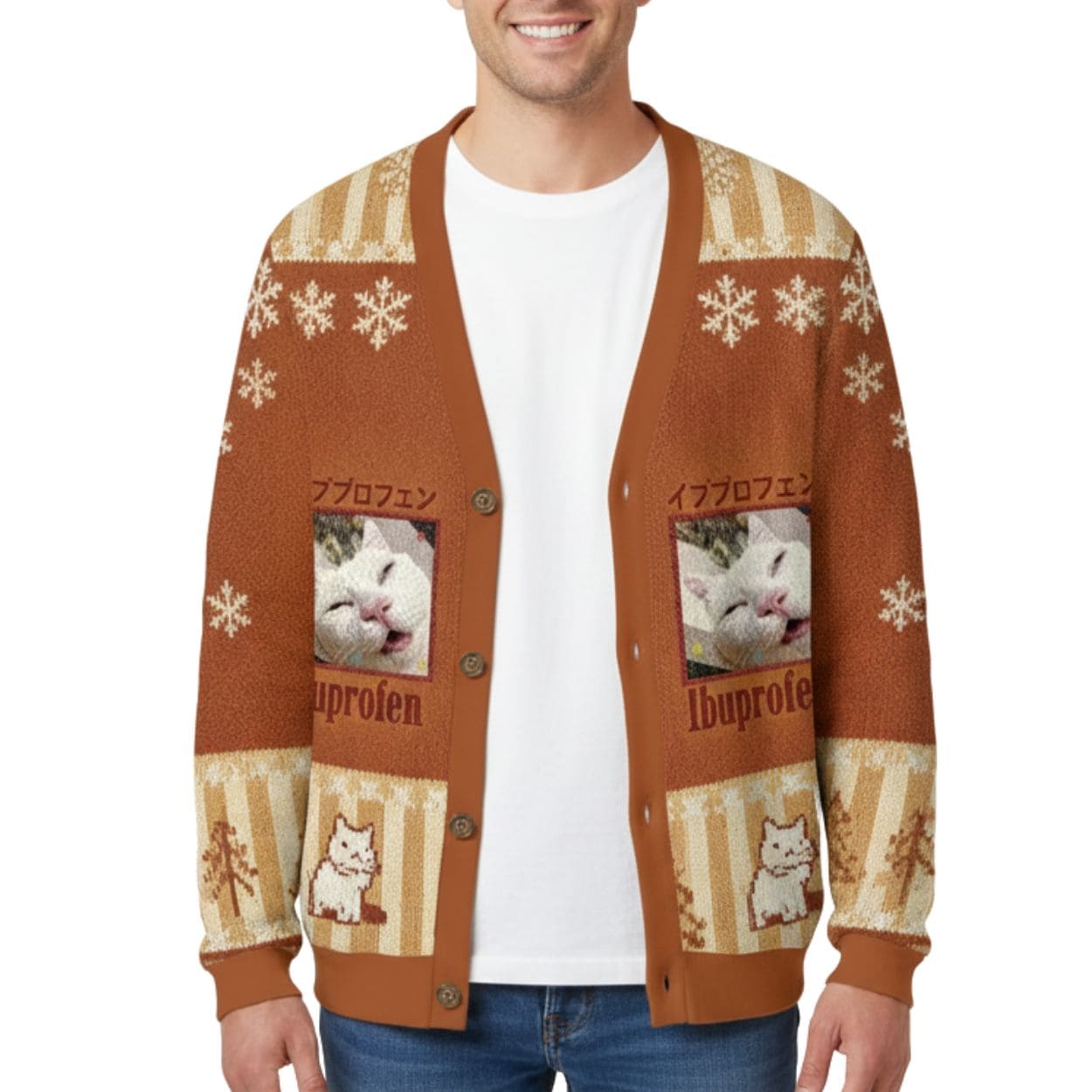 Ibuprofen Meme Cat Ugly Cardigan Sweater - Icestork