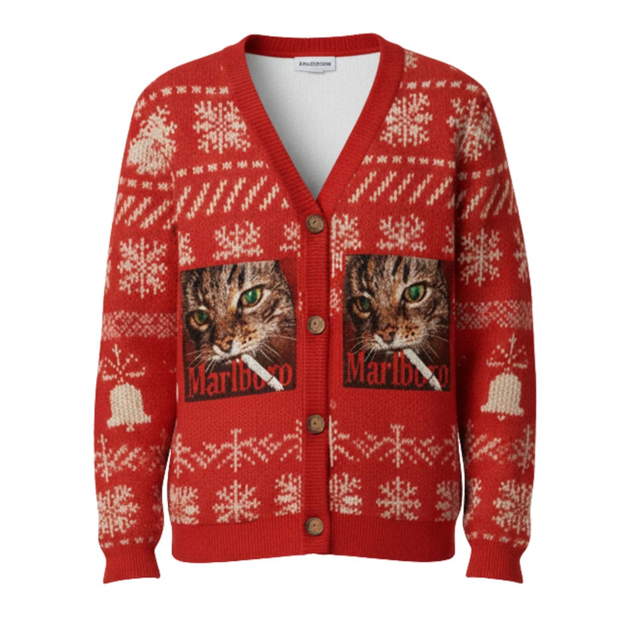 Red Funny Smoking Cat Meme Ugly Cardigan Sweater - Icestork